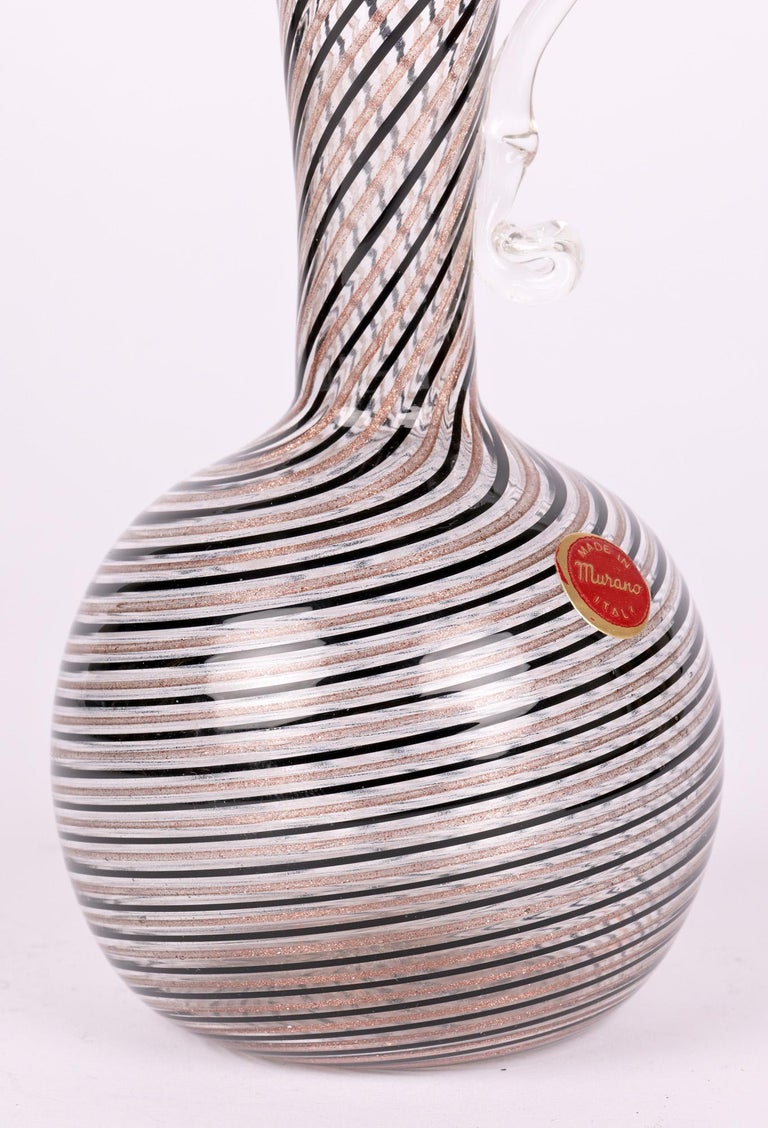 Murano Italian Ribbon Trailed Hand-Blown Art Glass Jug For Sale at 1stDibs