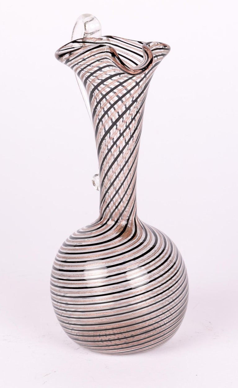 Murano Italian Ribbon Trailed Hand-Blown Art Glass Jug For Sale at 1stDibs