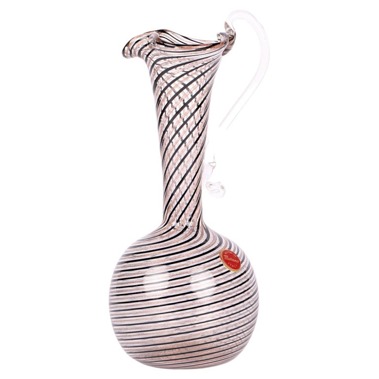 Murano Italian Ribbon Trailed Hand-Blown Art Glass Jug For Sale at 1stDibs