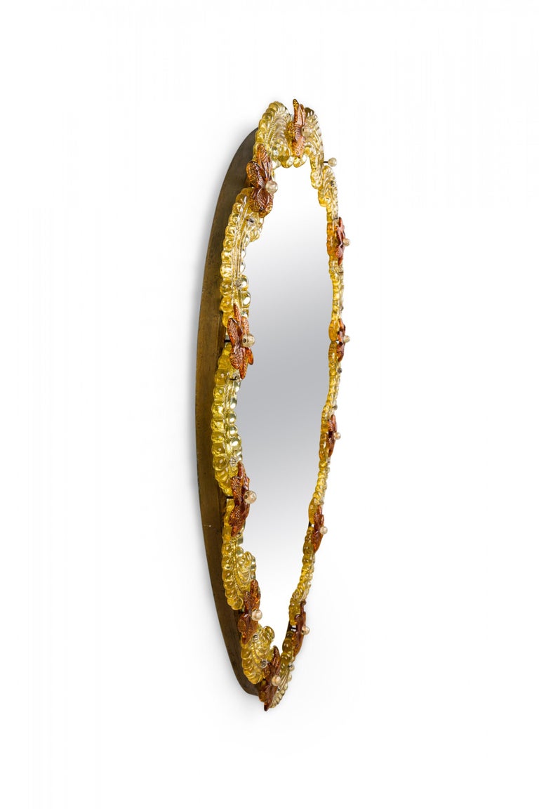 Murano Italian Venetian Amber Glass Floral Bordered Wall Mirror For ...