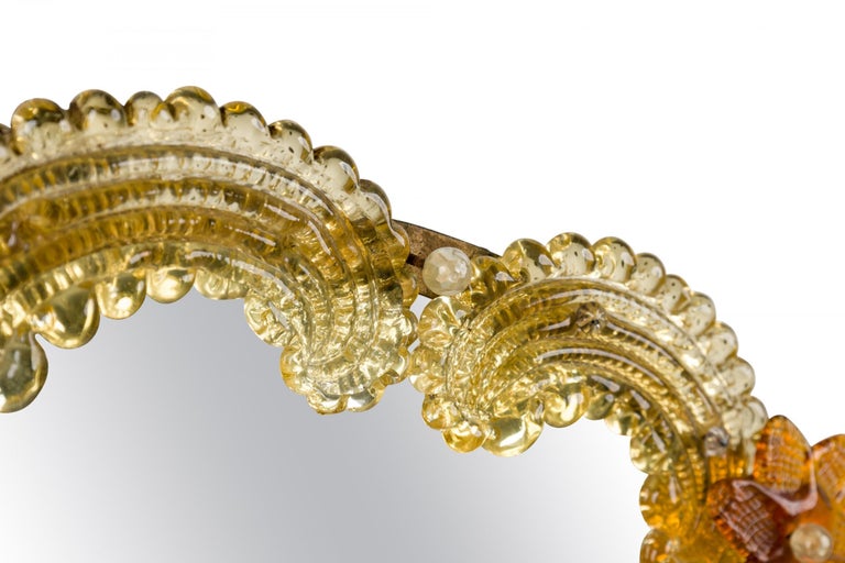 Murano Italian Venetian Amber Glass Floral Bordered Wall Mirror For ...