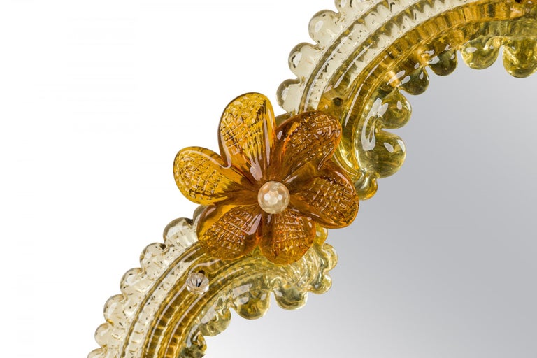 Murano Italian Venetian Amber Glass Floral Bordered Wall Mirror For ...