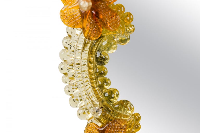 Murano Italian Venetian Amber Glass Floral Bordered Wall Mirror For ...