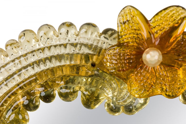 Murano Italian Venetian Amber Glass Floral Bordered Wall Mirror For ...