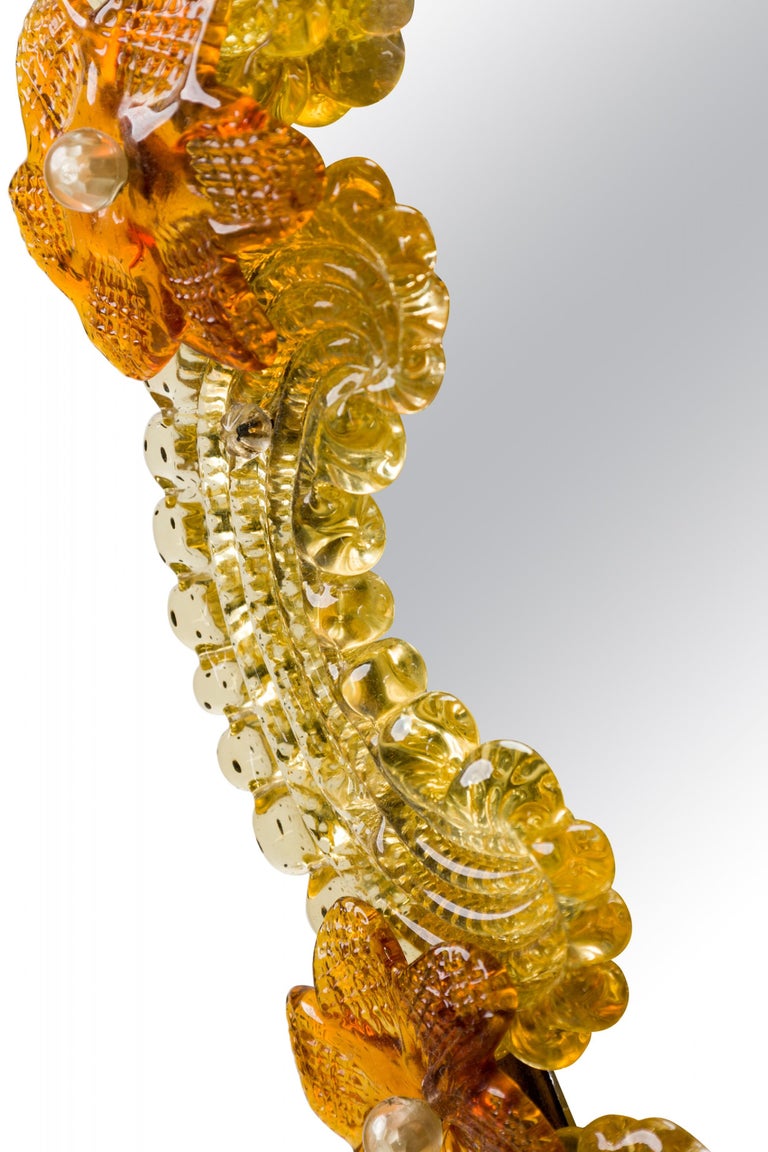 Murano Italian Venetian Amber Glass Floral Bordered Wall Mirror For ...