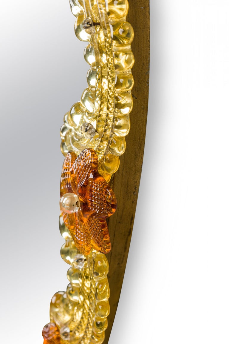 Murano Italian Venetian Amber Glass Floral Bordered Wall Mirror For ...