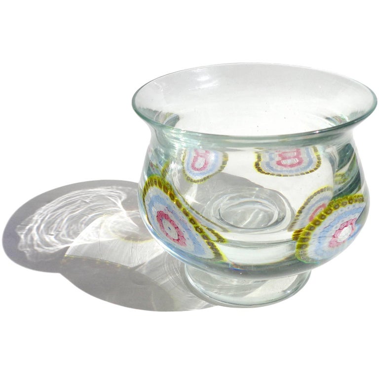 Murano Mandala Millefiori Flower Mosaic Italian Art Glass Footed Bowl ...