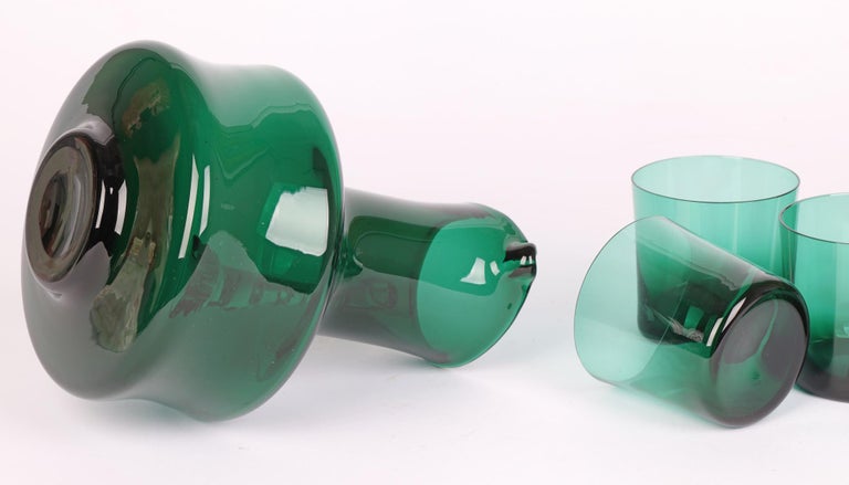 Murano Mid-Century Green Glass Lemonade Set with Jug and Five Glasses ...