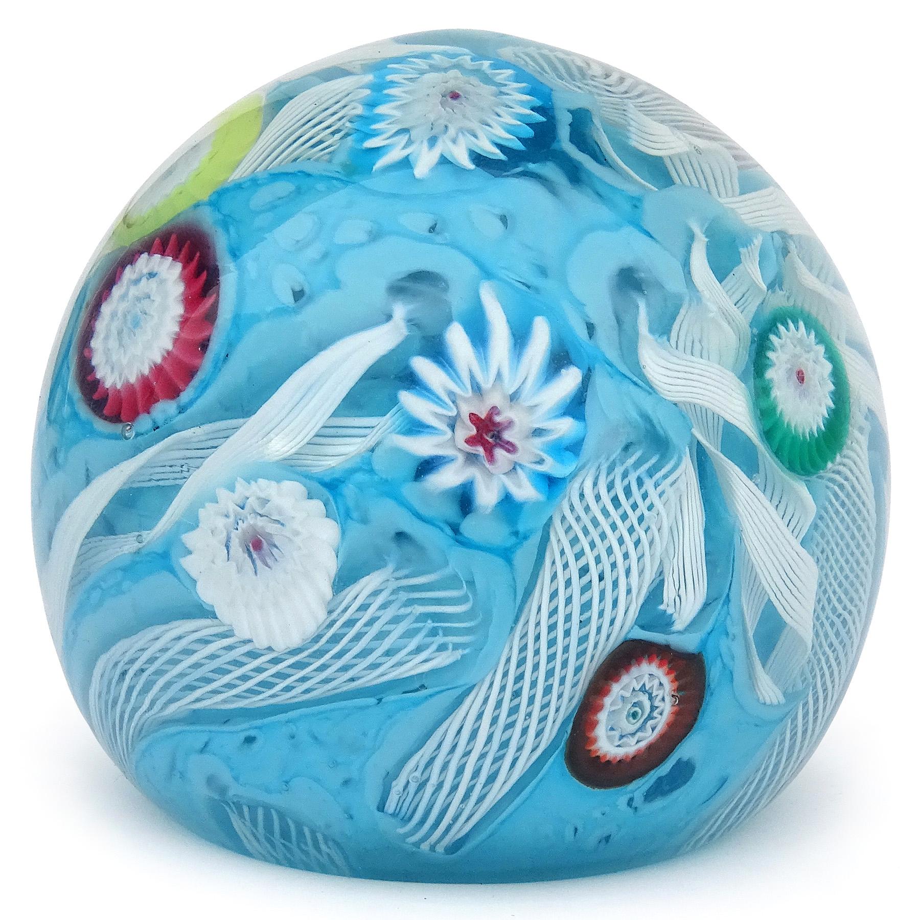 Murano Millefiori Flowers Blue White Ribbons Italian Art Glass ...