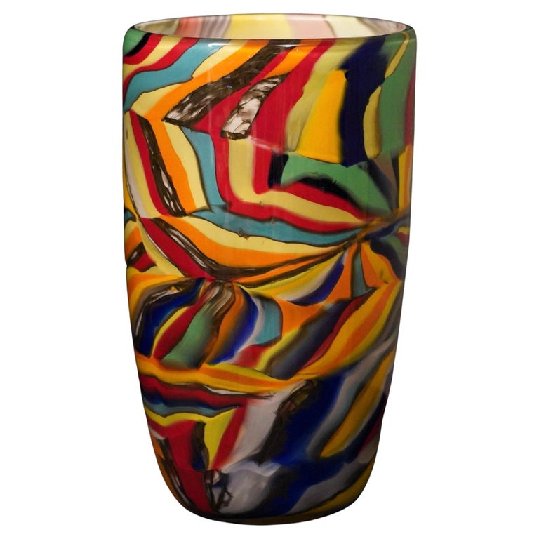 Murano "Murrine" Round Multicolor Italian Vase, 1980 For Sale at 1stDibs