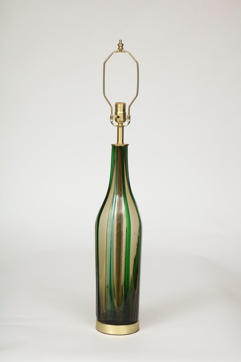 Murano Olive Green, Vertical Striped Glass Lamps at 1stDibs