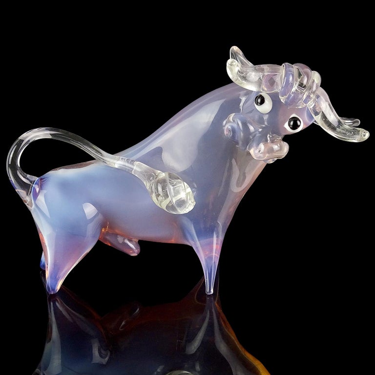 Murano Opal Lavender Purple Taurus Bull Italian Art Glass Figure ...