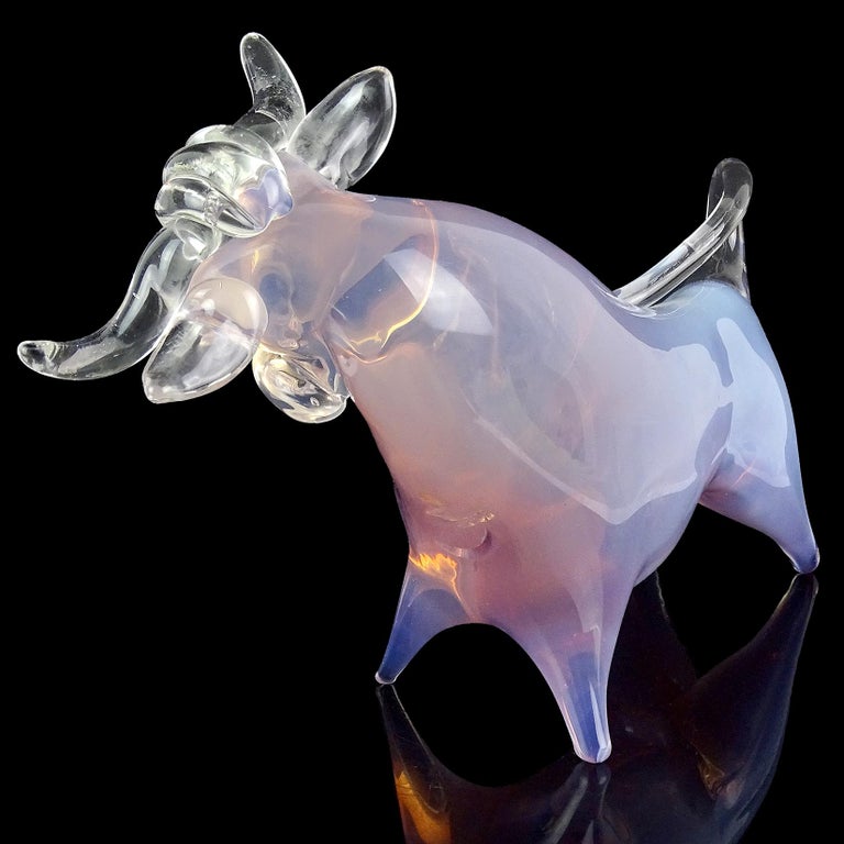 Murano Opal Lavender Purple Taurus Bull Italian Art Glass Figure ...