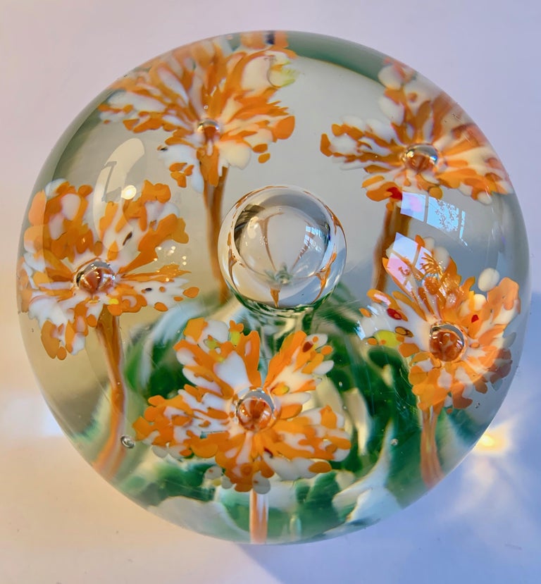 Murano Orange Flower Paperweight at 1stDibs
