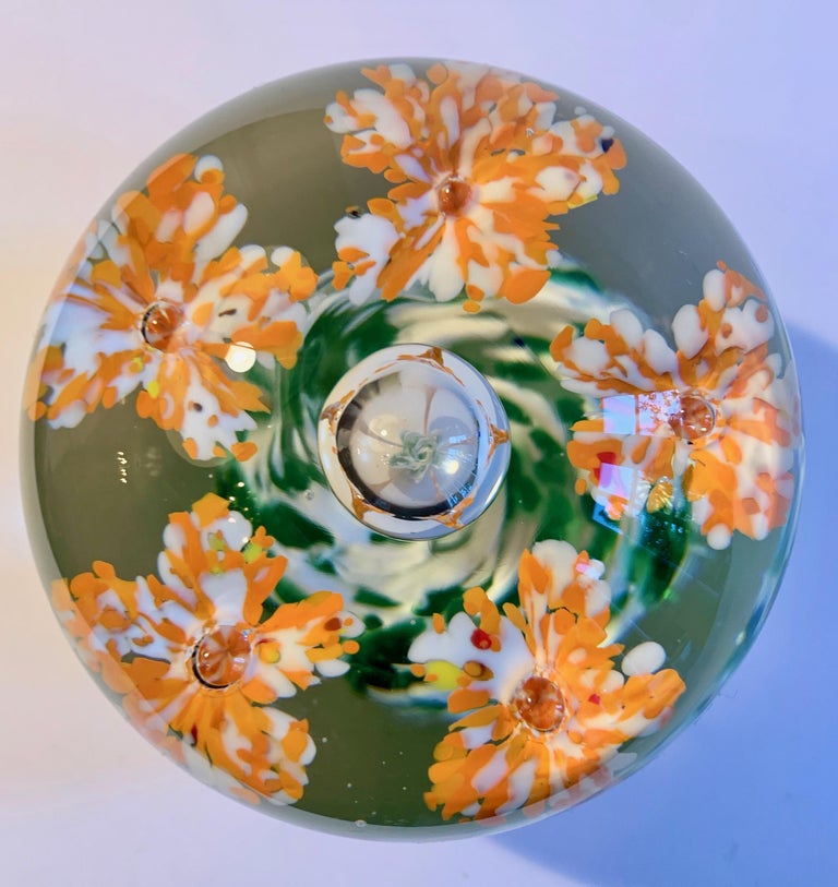 Murano Orange Flower Paperweight at 1stDibs