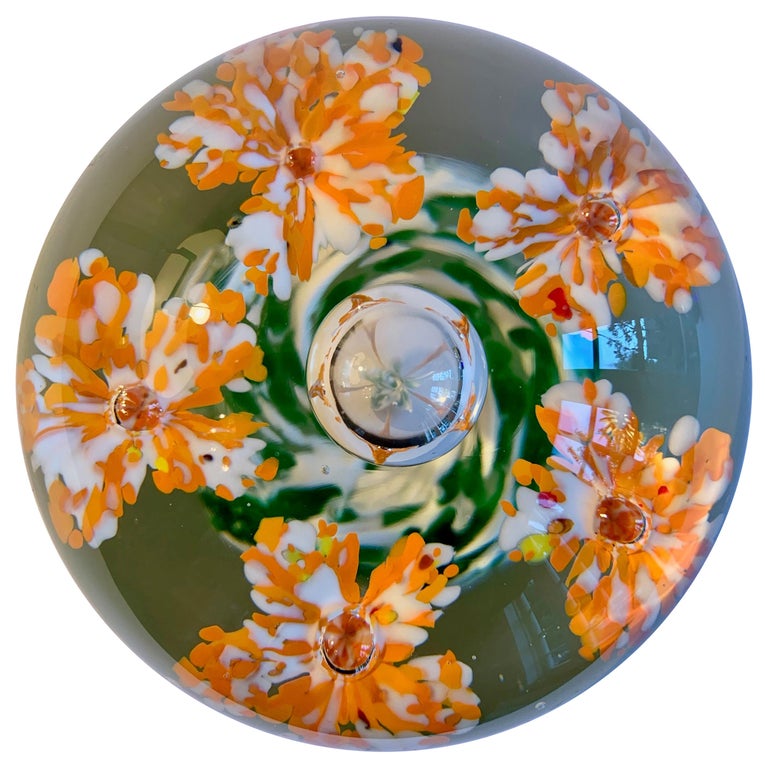 Murano Orange Flower Paperweight at 1stDibs