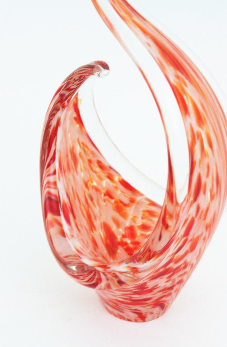 Murano Orange White Spotted Art Glass Free Form Bowl For Sale at 1stDibs