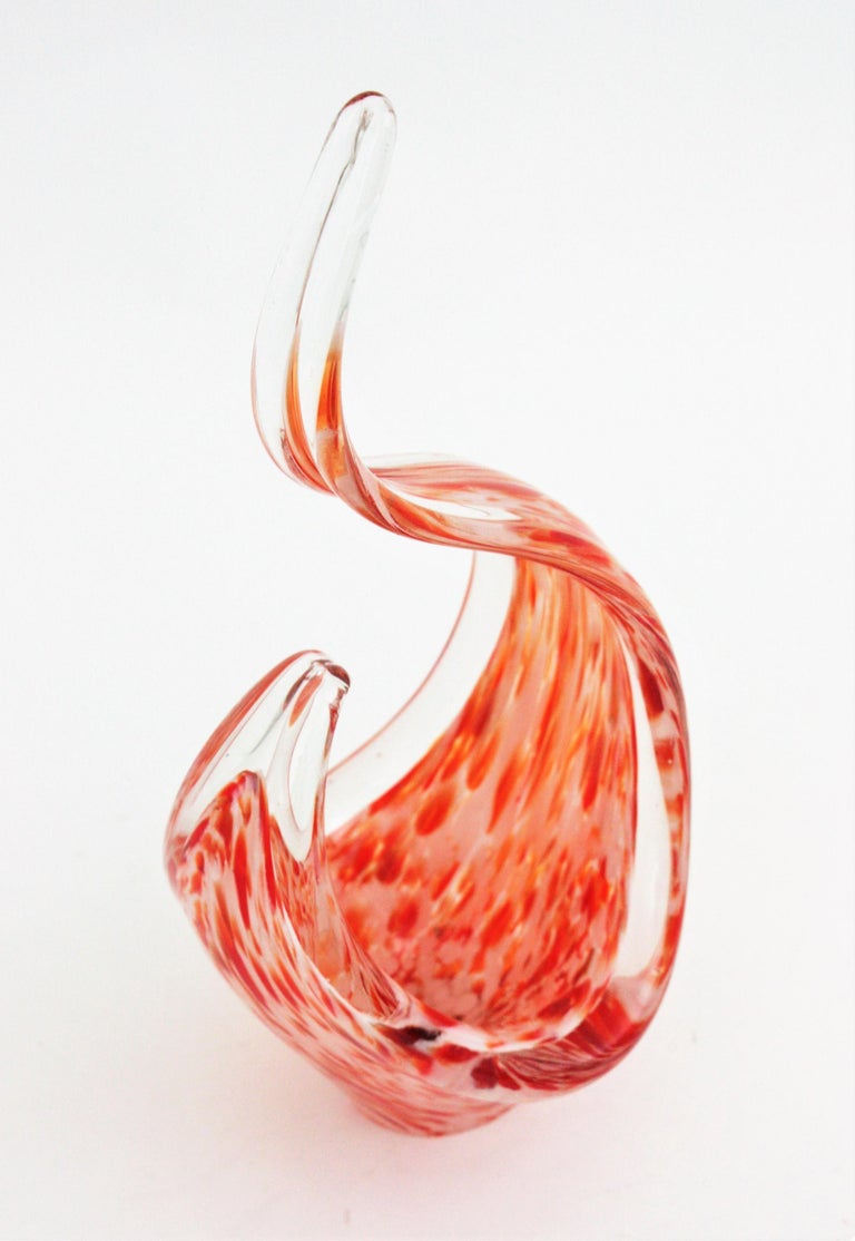 Murano Orange White Spotted Art Glass Free Form Bowl For Sale at 1stDibs
