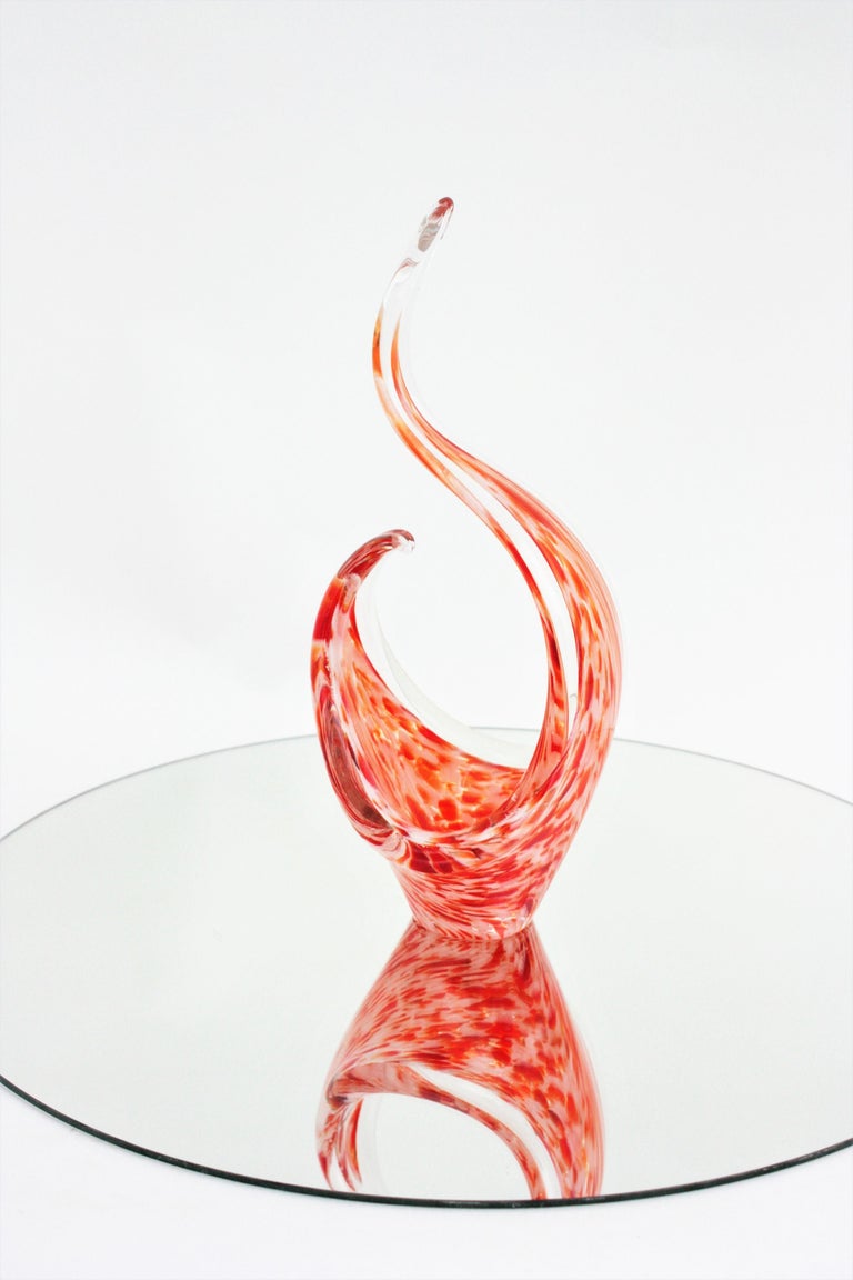 Murano Orange White Spotted Art Glass Free Form Bowl For Sale at 1stDibs