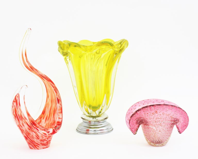 Murano Orange White Spotted Art Glass Free Form Bowl For Sale at 1stDibs