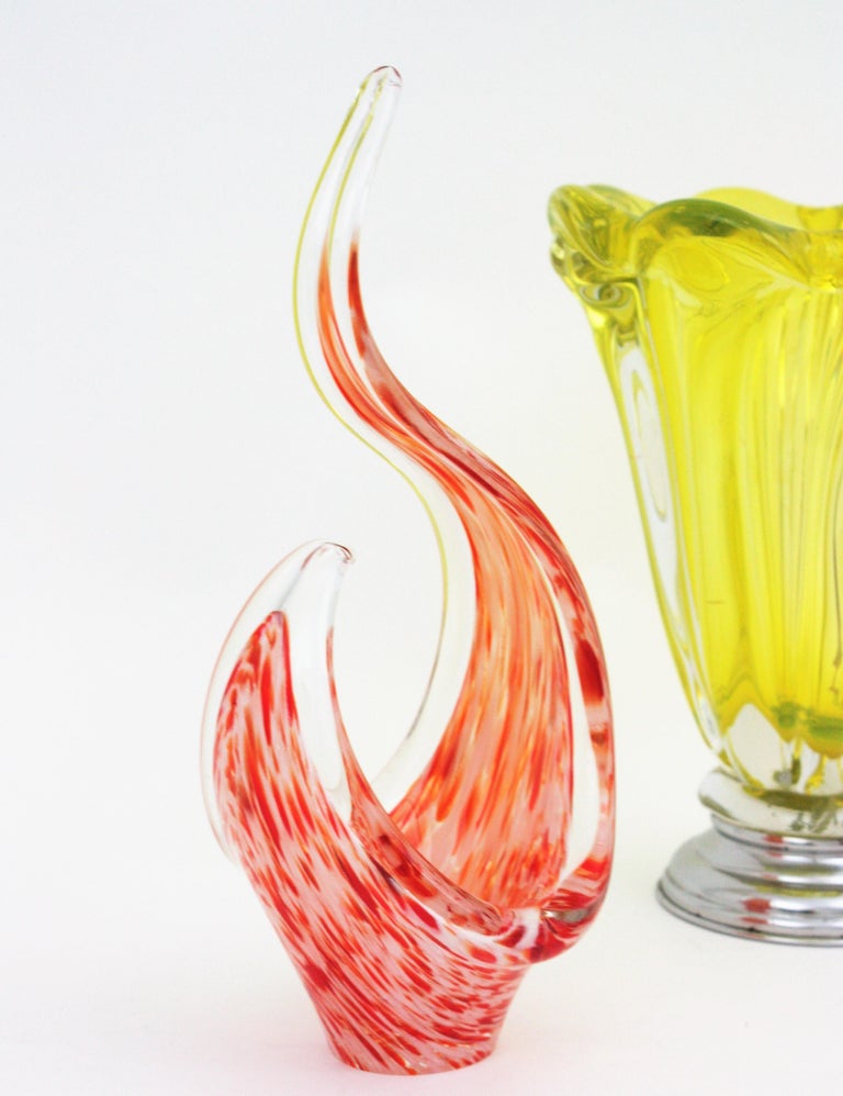 Murano Orange White Spotted Art Glass Free Form Bowl For Sale at 1stDibs