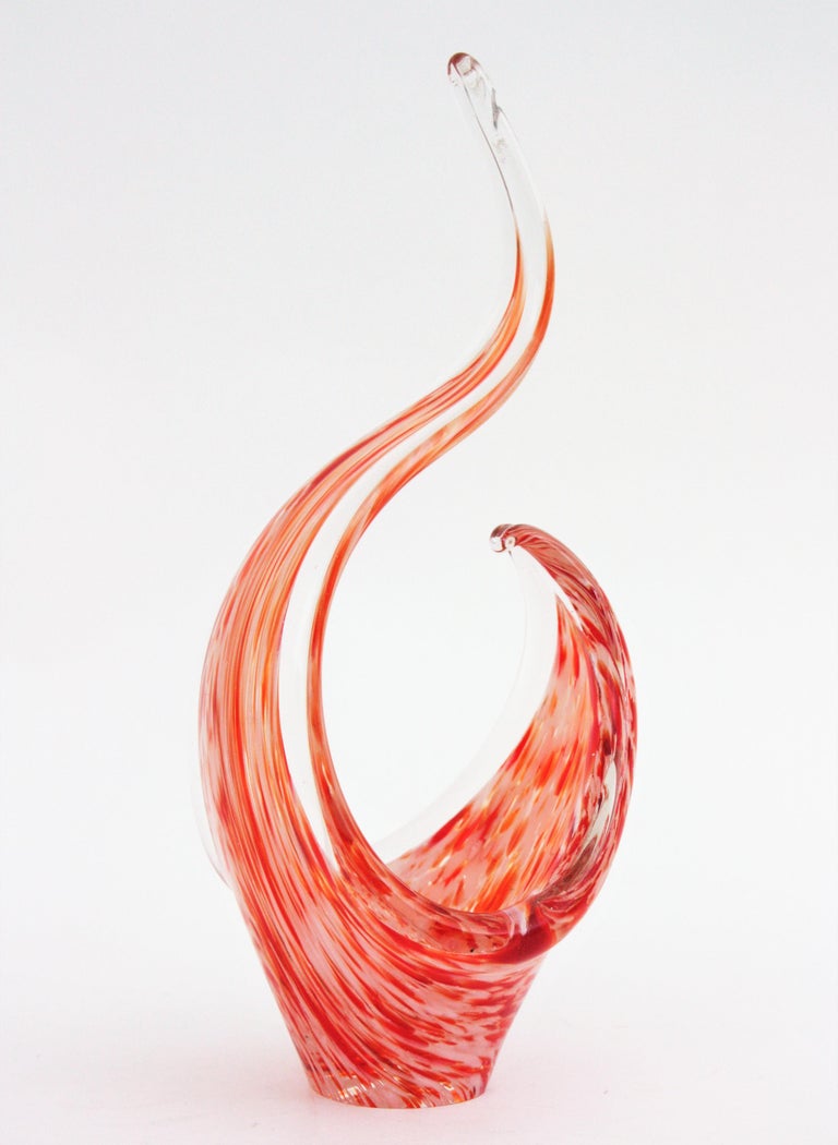 Murano Orange White Spotted Art Glass Free Form Bowl For Sale at 1stDibs