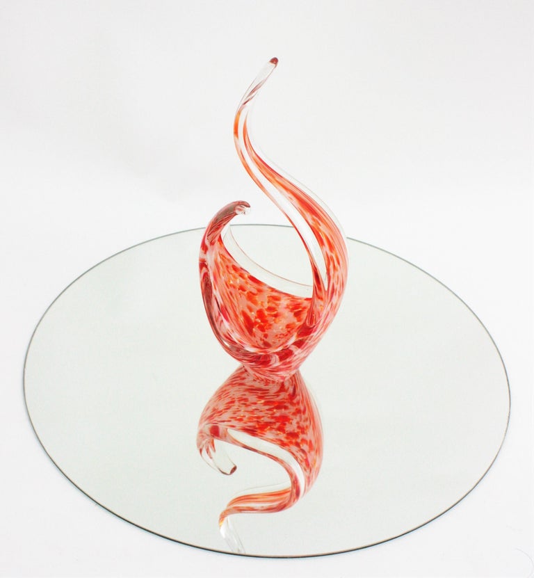 Murano Orange White Spotted Art Glass Free Form Bowl For Sale at 1stDibs