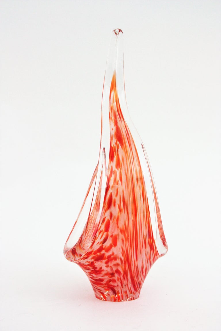 Murano Orange White Spotted Art Glass Free Form Bowl For Sale at 1stDibs