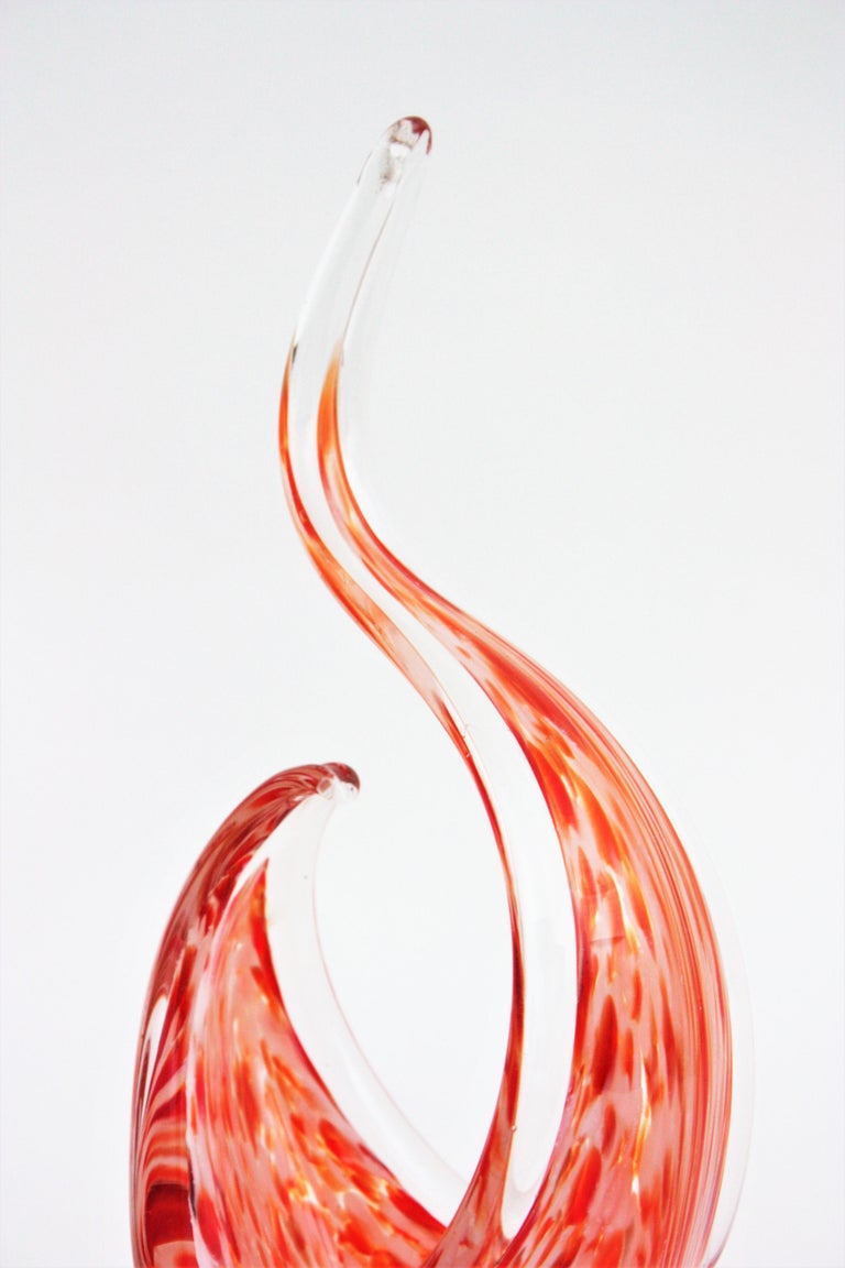 Murano Orange White Spotted Art Glass Free Form Bowl For Sale at 1stDibs