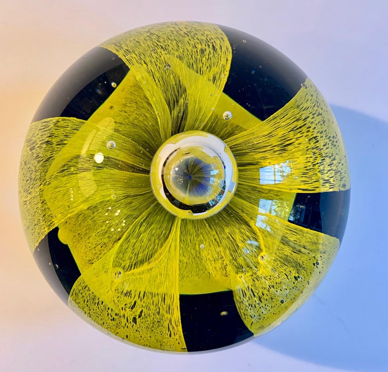 Murano Paperweight with Yellow Flower at 1stDibs
