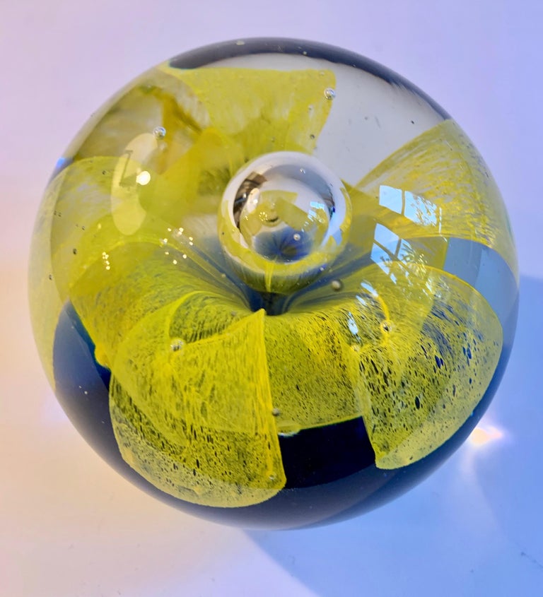 Murano Paperweight with Yellow Flower at 1stDibs
