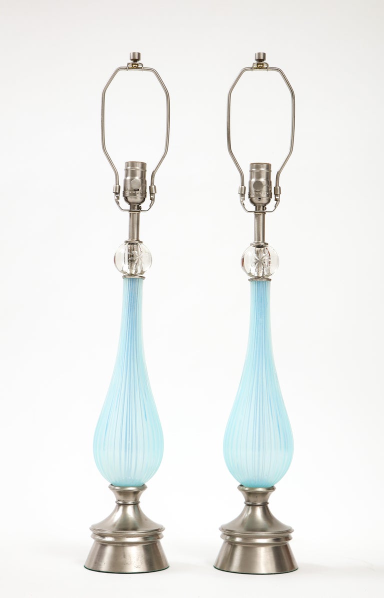 Murano Periwinkle Fluted Glass Lamps For Sale at 1stDibs