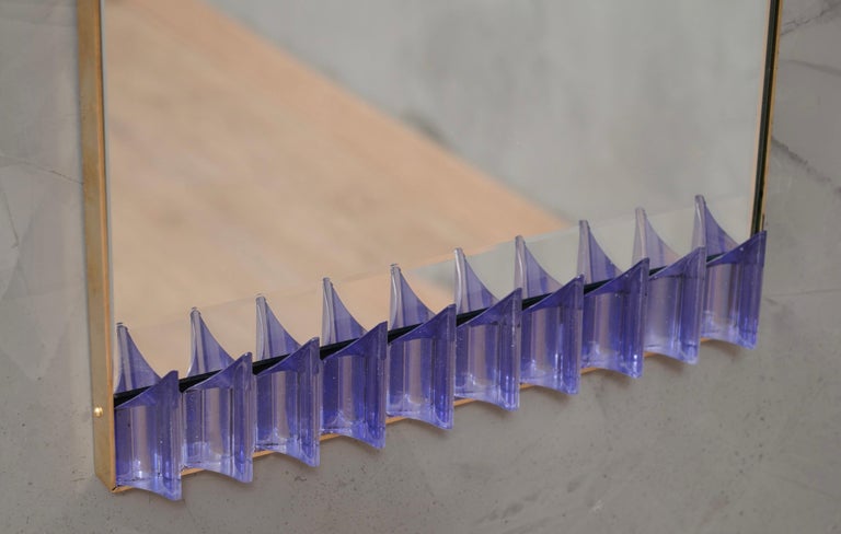 Murano Periwinkle Glass and Brass Mid-Century Wall Mirror, 1990 For ...