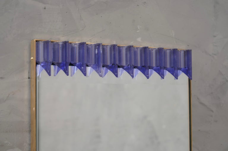 Murano Periwinkle Glass and Brass Mid-Century Wall Mirror, 1990 For ...