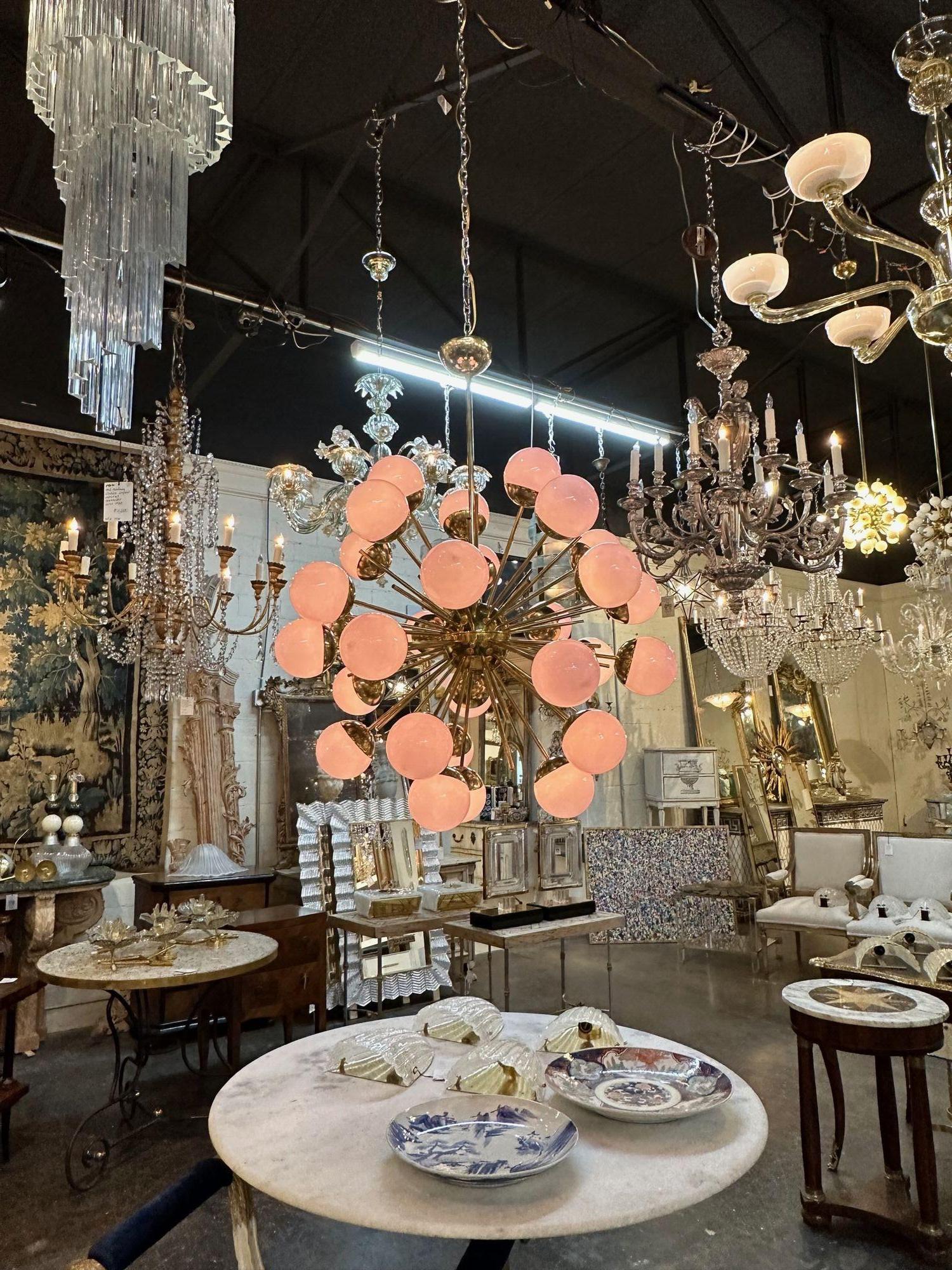 Murano Pink Glass Globe Sputnik Chandelier For Sale at 1stDibs