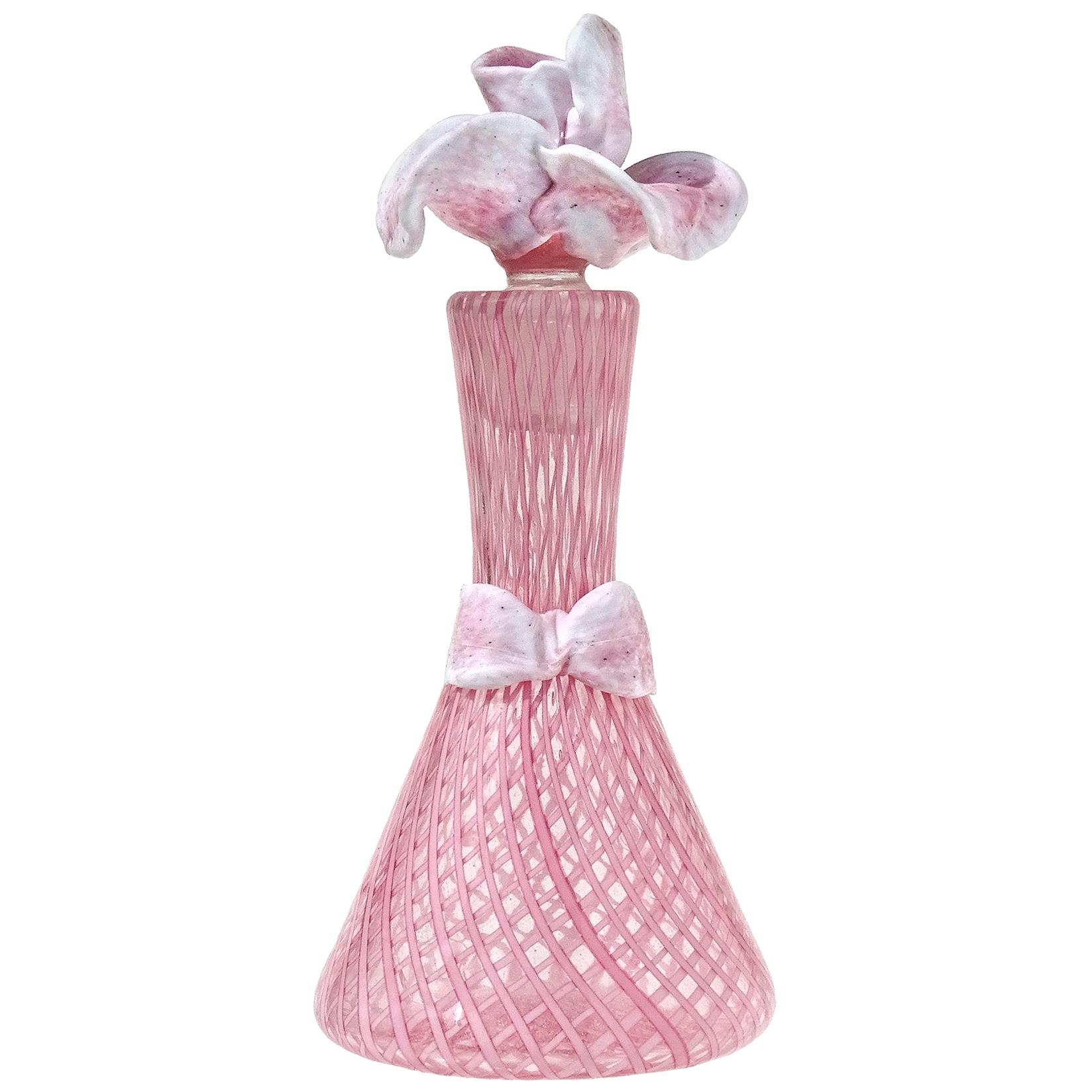Murano Pink Roticello Ribbons Italian Art Glass Rose Stopper Perfume ...