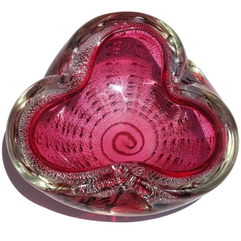 Murano Pink Silver Flecks Dark Purple Spots Italian Art Glass Bowl ...