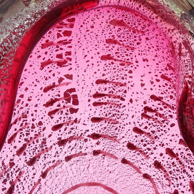 Murano Pink Silver Flecks Dark Purple Spots Italian Art Glass Bowl ...