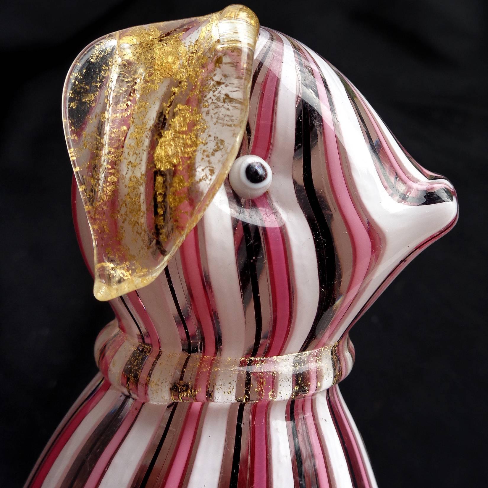 Murano Pink White Black Gold Flecks Ribbons Italian Art Glass Puppy Dog ...