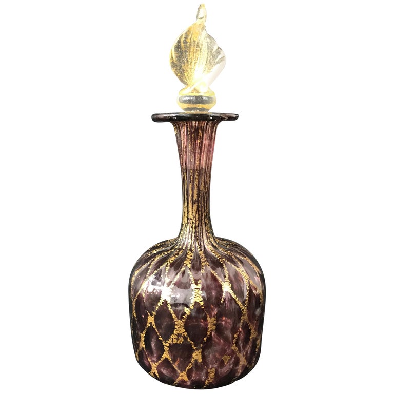 Murano Purple Glass Flacon with Gold Inclusion, circa 1900 at 1stDibs