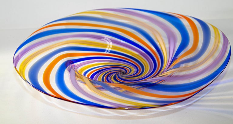 Murano Rainbow Colors Italian Art Glass Large Bowl 15inches For Sale at ...