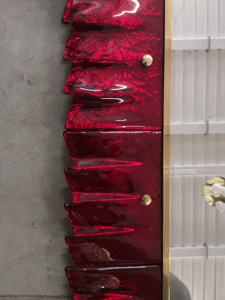 Murano Red Color Glass and Brass Mid-Century Wall Mirror, 2000 For Sale ...