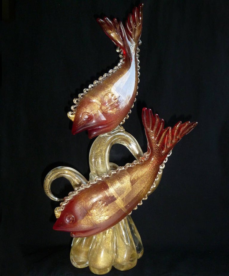 Murano Red Fish Gold Fleck Coral Tendril Italian Art Glass Centerpiece ...