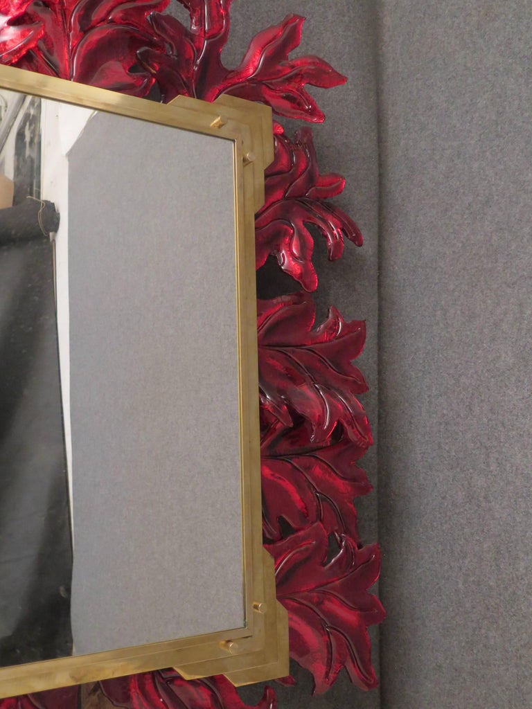 Murano Red Glass and Brass Midcentury Mirror, 1970 at 1stDibs