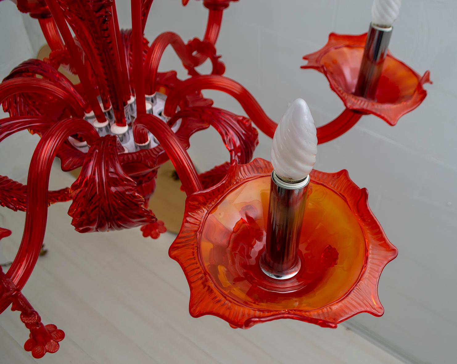 Murano Red Glass Chandelier by Sylcom, 1987 For Sale at 1stDibs