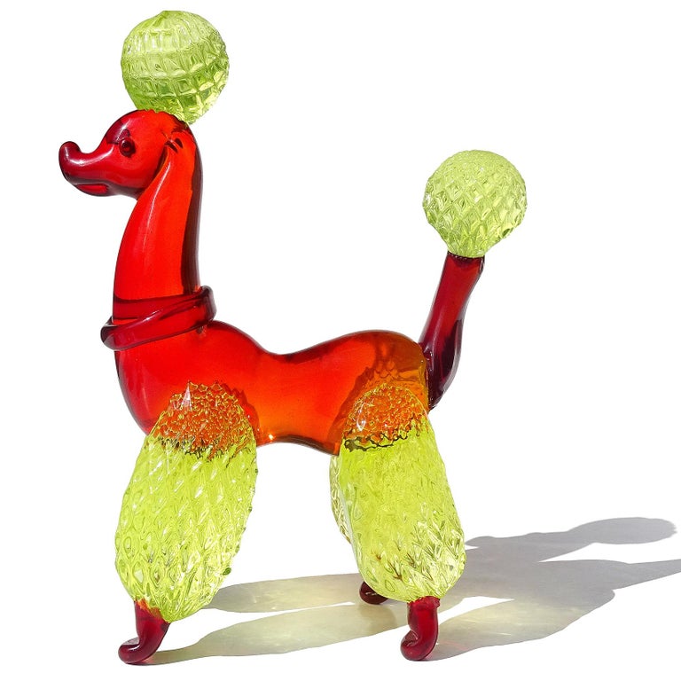 Murano Red Quilted Uranium Fur Italian Art Glass Puppy Dog Poodle ...