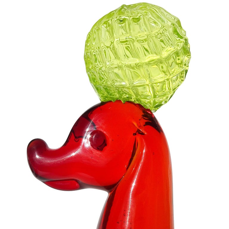 Murano Red Quilted Uranium Fur Italian Art Glass Puppy Dog Poodle ...