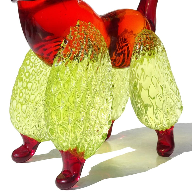 Murano Red Quilted Uranium Fur Italian Art Glass Puppy Dog Poodle ...