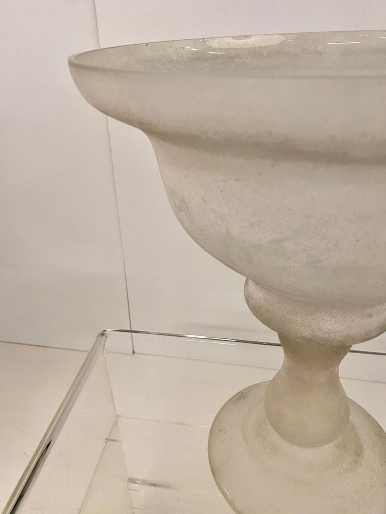 Murano Scavo Glass Footed Center Bowl, Italy, 1980s For Sale at 1stDibs