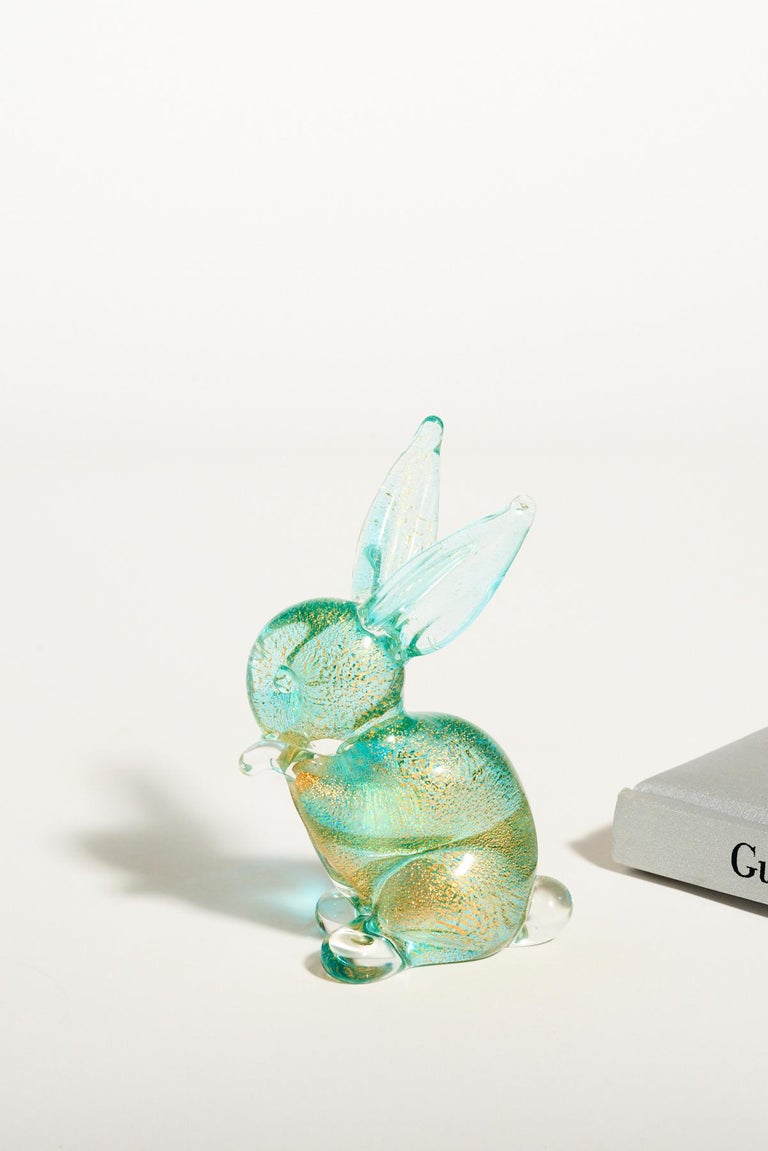 Murano Sea Green Gold Flecked Rabbit For Sale at 1stDibs